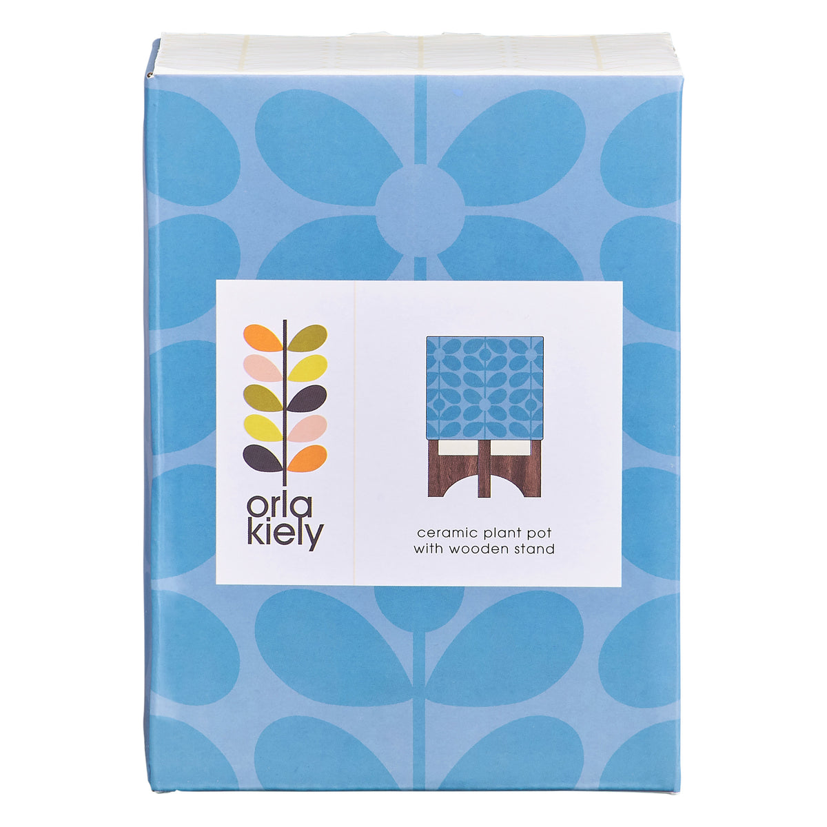 Orla Kiely Ceramic Plant Pot with Wooden Stand (Small) - 60s Stem Sky ...